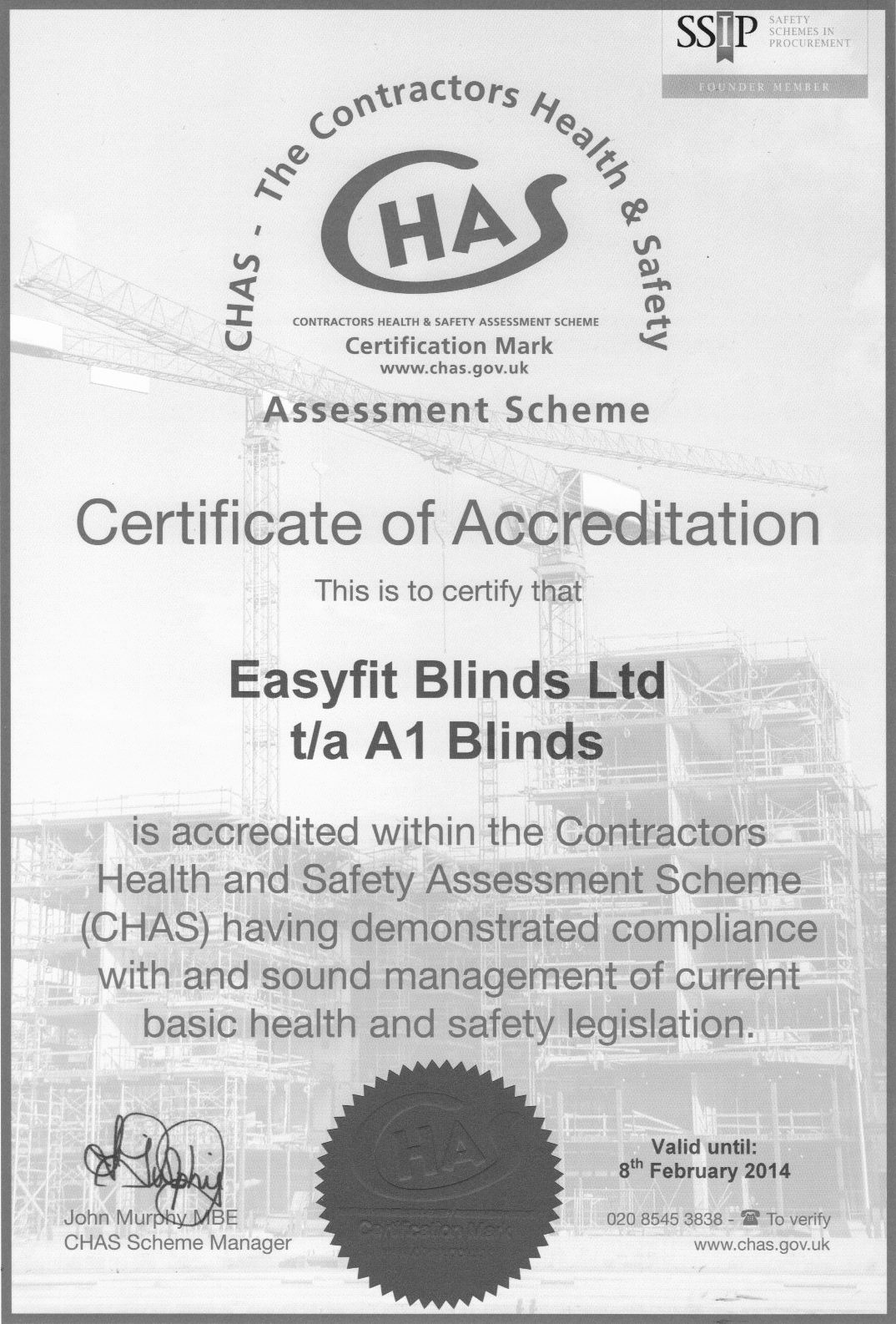 CHAS Accreditation - A1BlindsUK